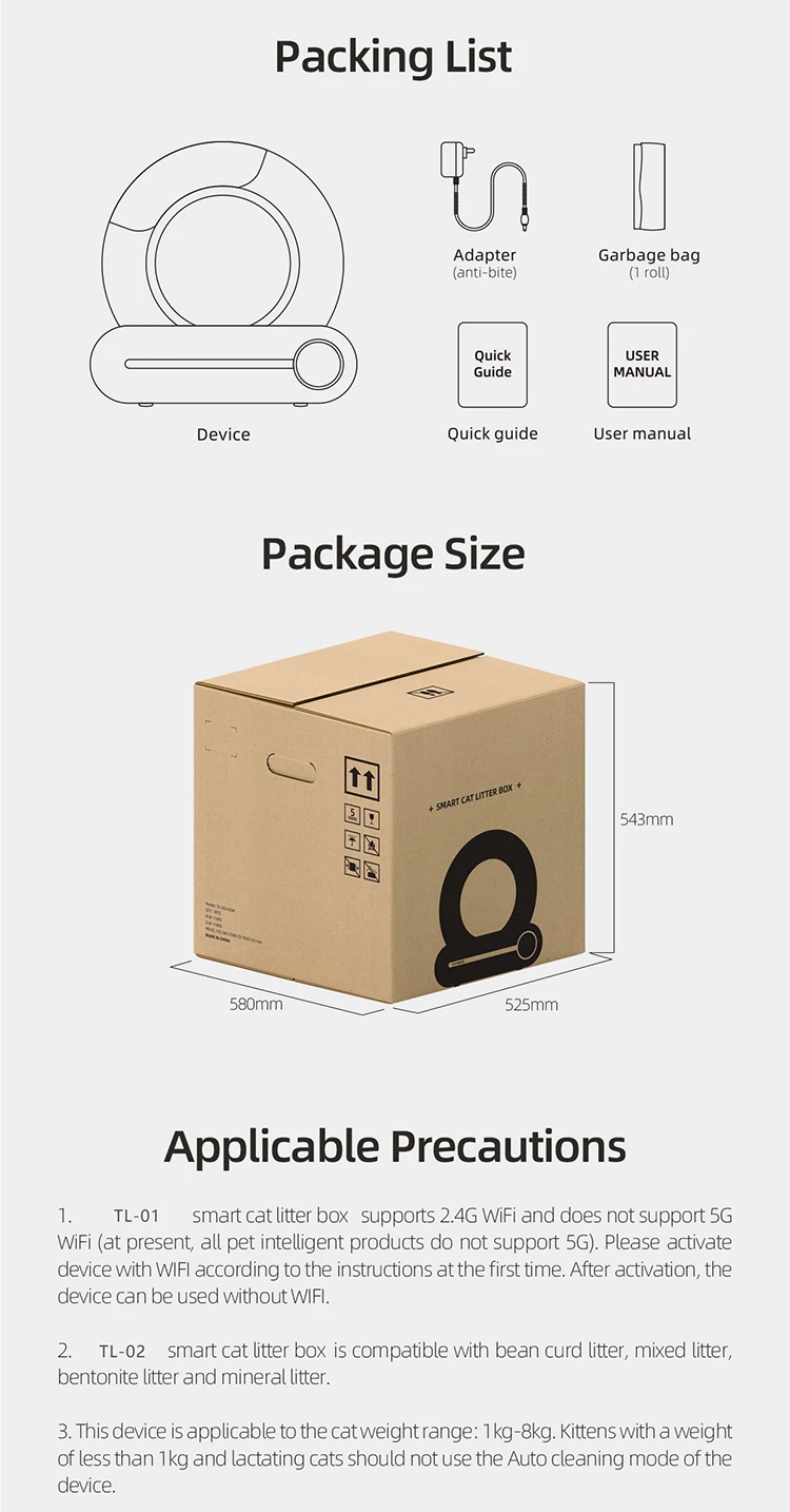 Oversize Smart Cat Box WiFi App Control Tray Self Cleaning Automatic ...