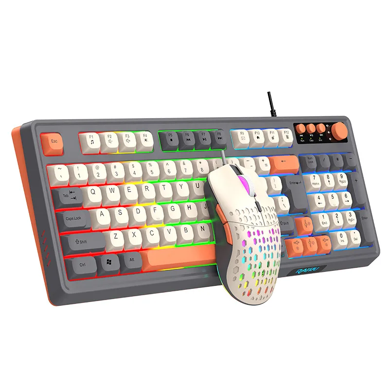 Raiku K98/t98 Customized Gaming Keyboard And Mouse Set With Tri-color Wired Luminescent 98 Keys ...