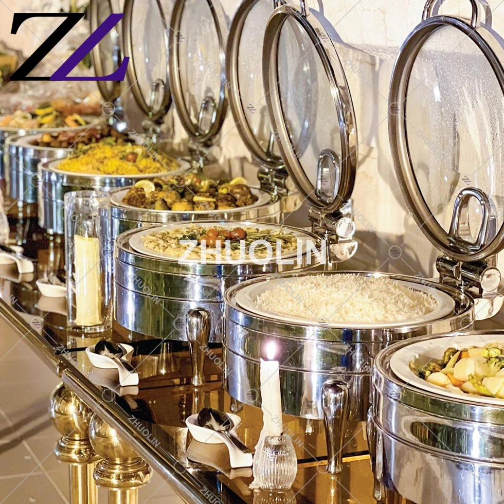 Open Buffet Table Presentation Attractive Gold Brass Chafing Dishes ...