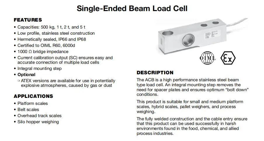 Revere Load Cell ACB - Precision for 500kg to 5000kg