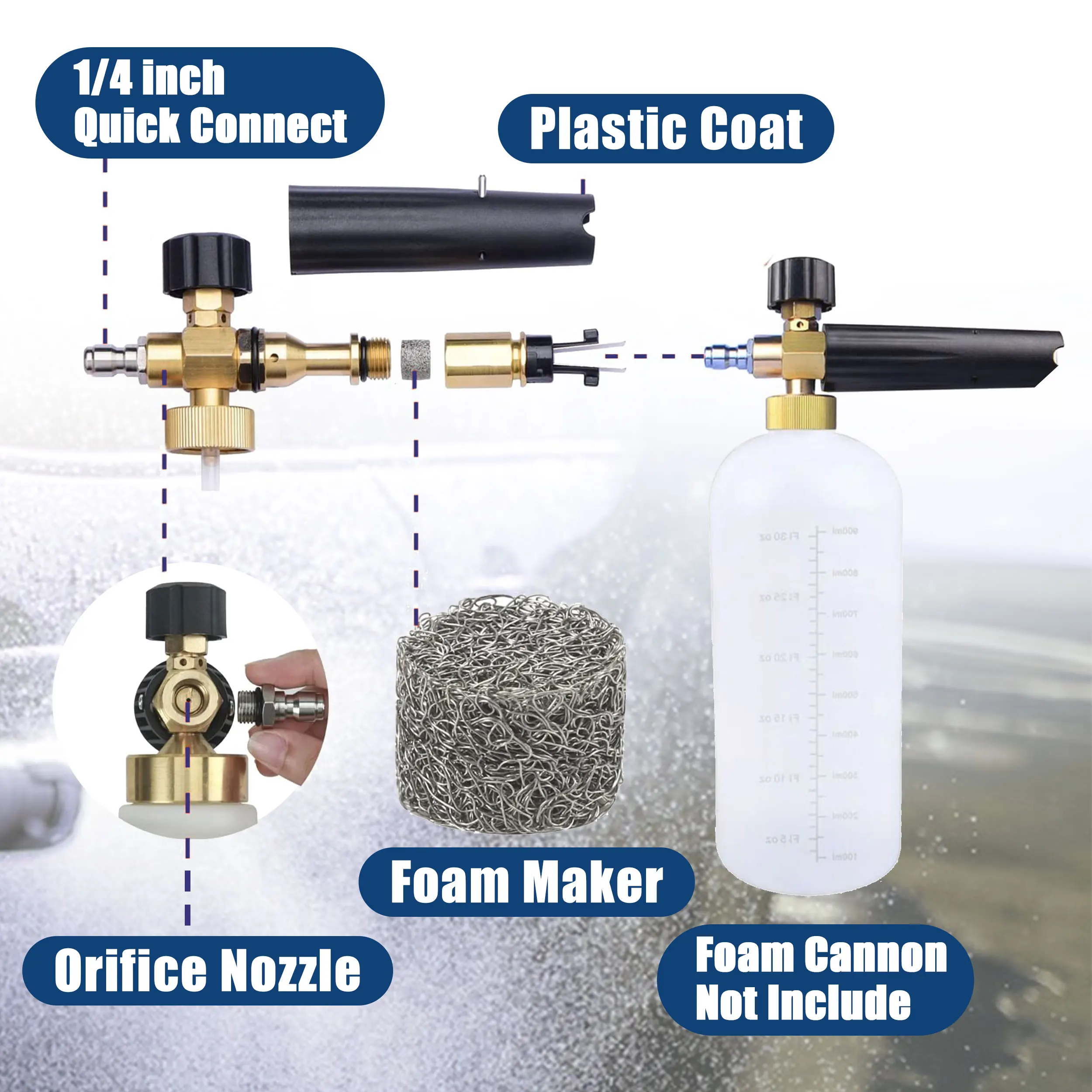 Universal Brass Thread Flat Spray Nozzle Snow Foam Cannon Threaded 1 ...