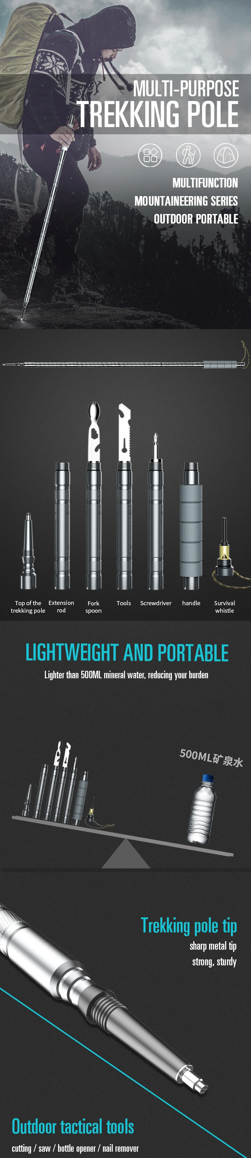 Outdoor Multifunction Self Defense Tactical Trekking Pole Nordic ...