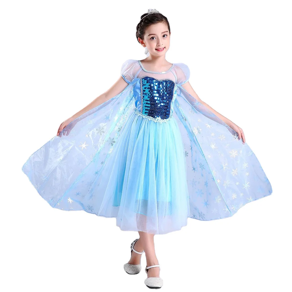 Elegant Elsa Dress Cosplay Costume Ball Gown Princess Dresses Blue Elsa ...