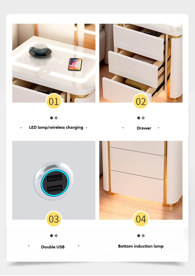 Smart Wireless Charger Nightstand - Modern Bedroom Furniture