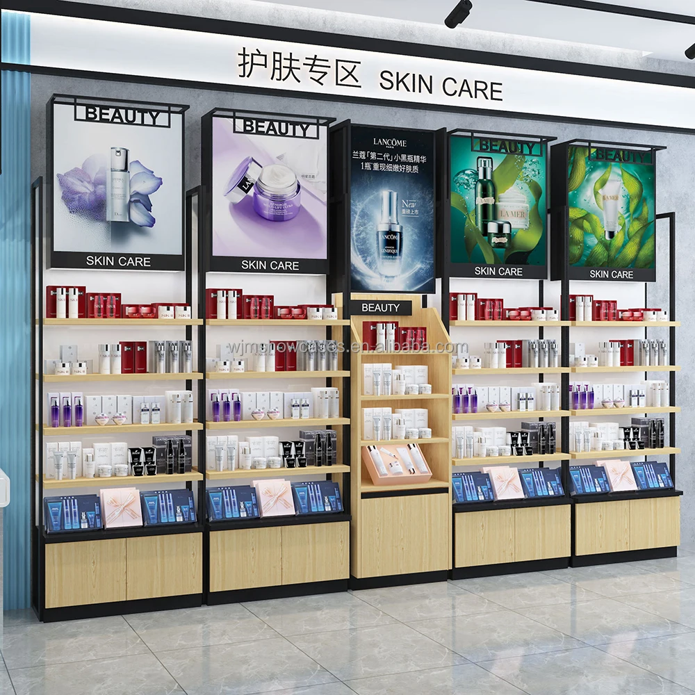 Customized Retail Skincare Cosmetics Stand Wooden Display Furniture ...