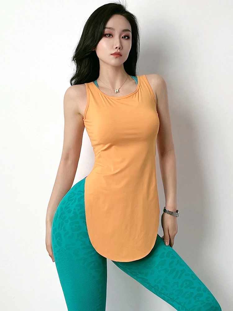 Long Yoga Tops Women's Summer Quick-drying Sleeveless T-shirts Running ...