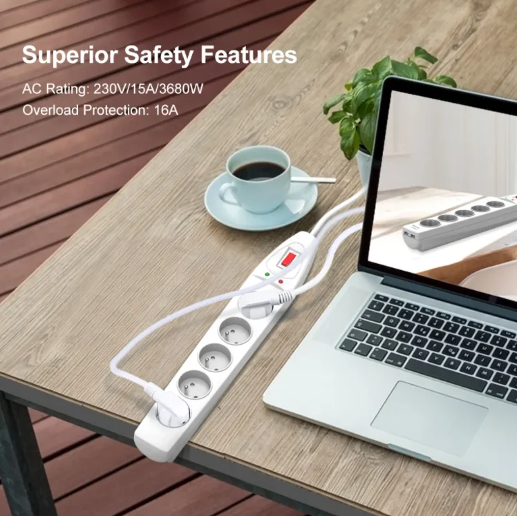 Eu France Plug Power Extension Socket 5 Ac Outlet Extension Cord 230v ...