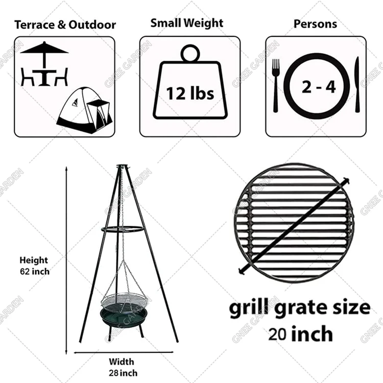 Outdoor Hanging Brazier Tripod Fire Pit - German BBQ Grill