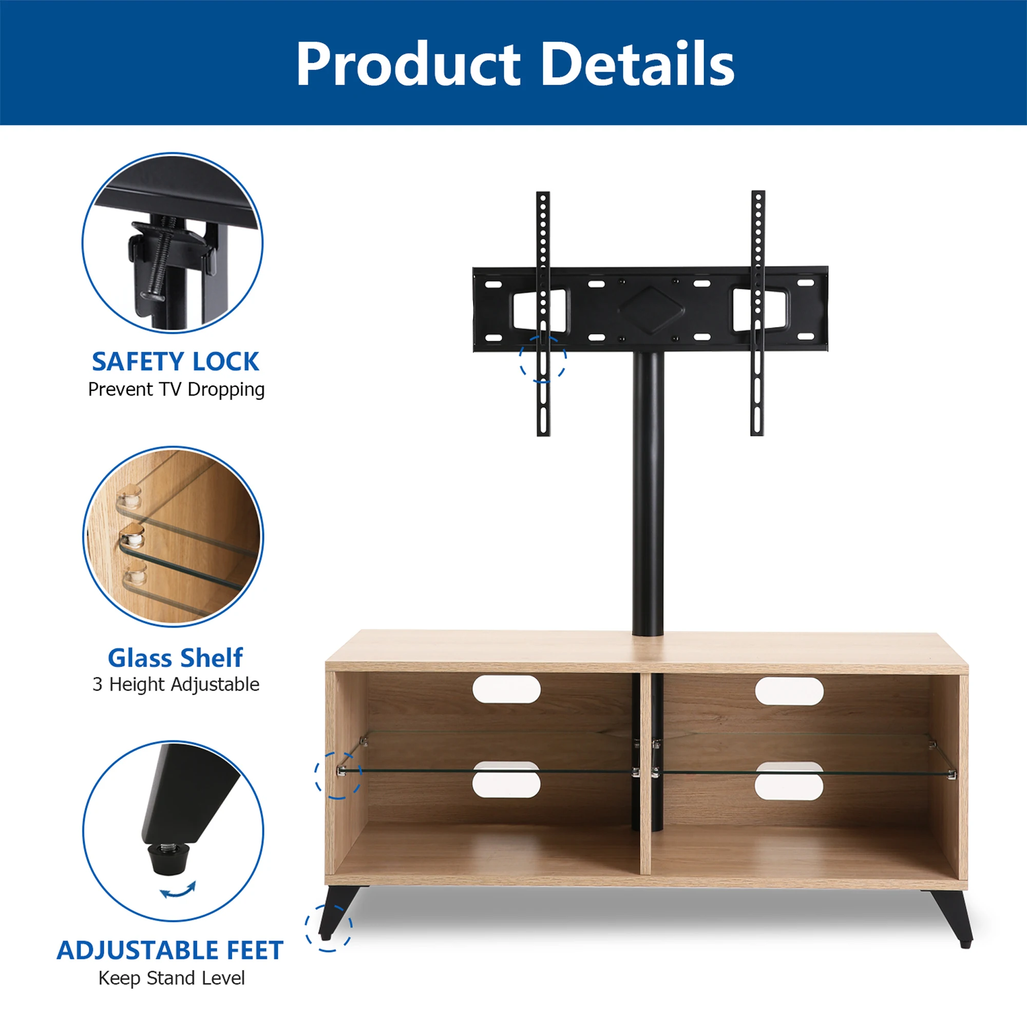 Swivel Wood Tv Stand With Mount For 32-65 Inch Flat Screen Tvs ...