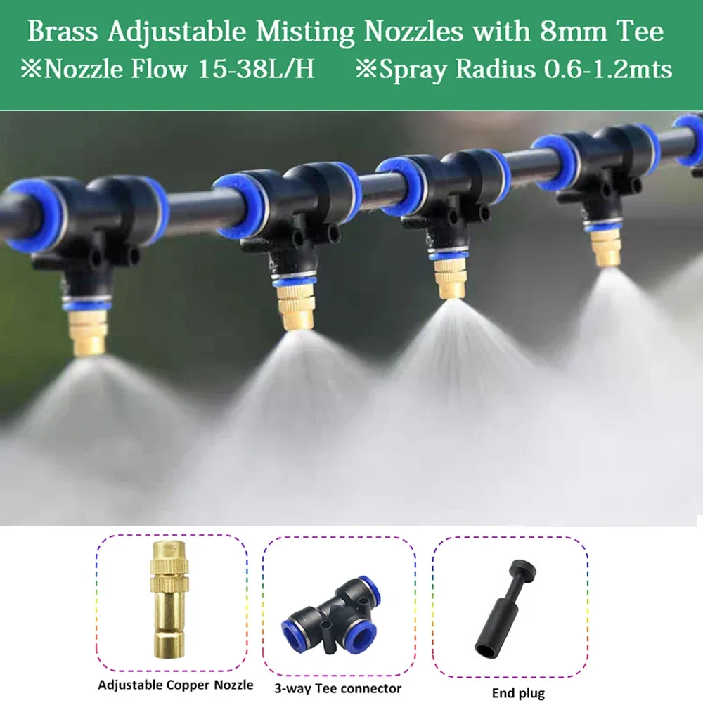 Adjustable Copper Sprayer Atomizing Kits 8mm OD Nozzles T Connectors ...