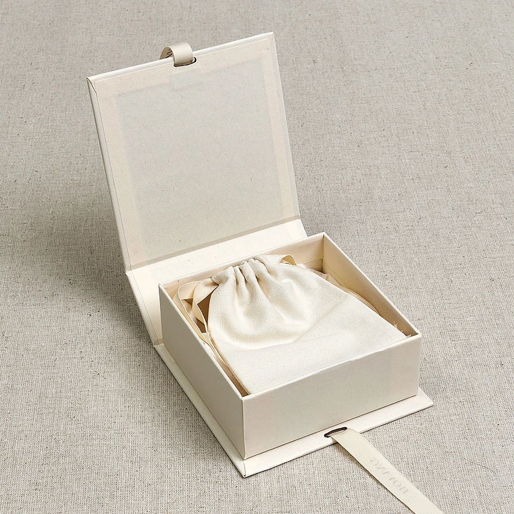 Custom Eco Beige Book Shape Paper Gift Packaging Jewelry Box with Ribbon