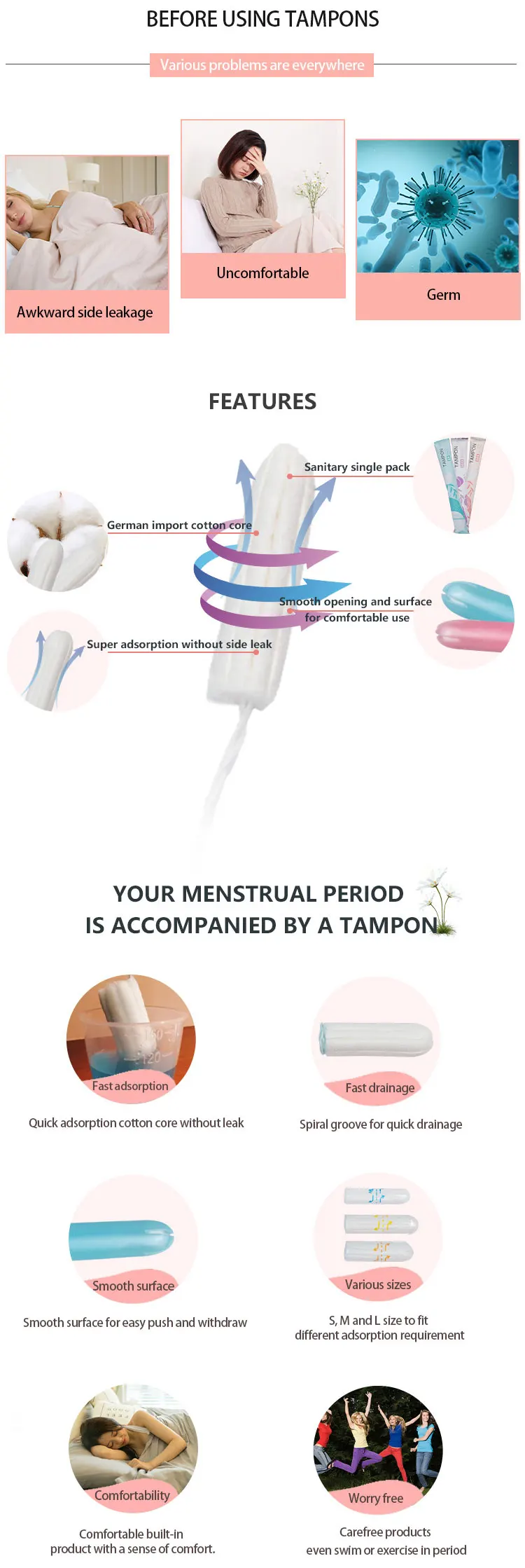 Oemprivate Label Feminine Hygiene Products - Organic Cotton Tampons