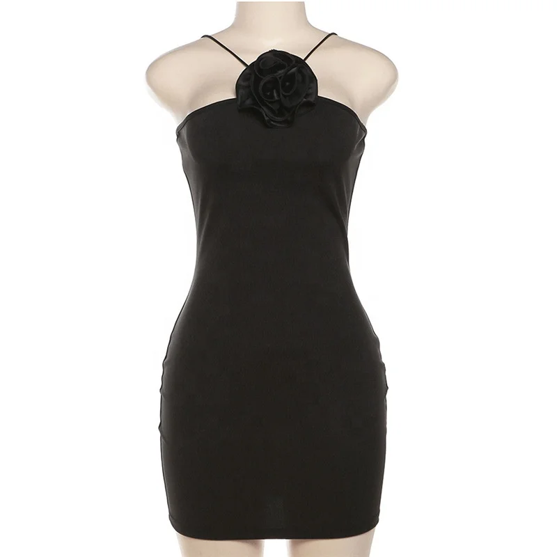 ZHEZHE Lady Halter Sleeveless Bodycon Sexy Mini Dress