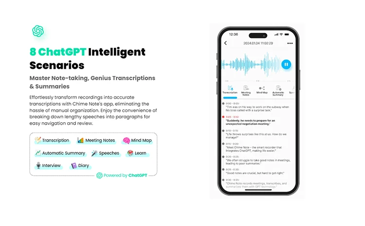 Chime Note Hd Noise Cancellation Chatgpt Ai Powered Smart Digital Voice ...
