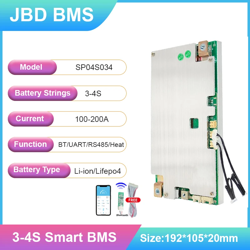 JBD High Current 100A 120A 150A 200A Battery Management System LiFePo4 4S 12V BMS with BT/UART ...