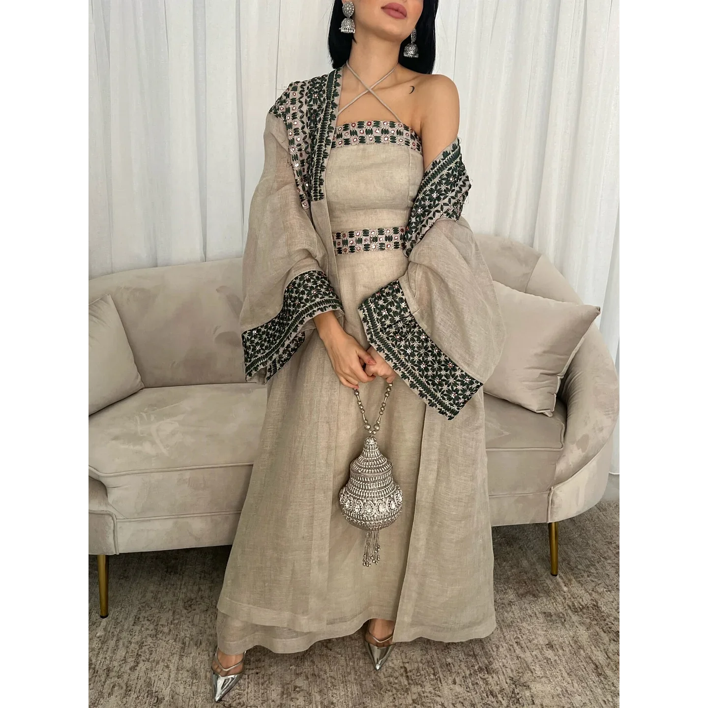 Custom Oem Arab Kuwait Ramadan Embroidered Lace Cardigan Abaya Linen ...