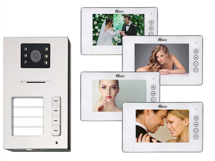 4 Way Intercom System Multi Apartment Doorphone Intercom 4 Wire Video ...