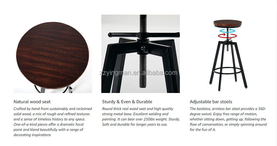 Commercial Furniture Rustic Counter Height Bar Stool Adjustable Bar ...