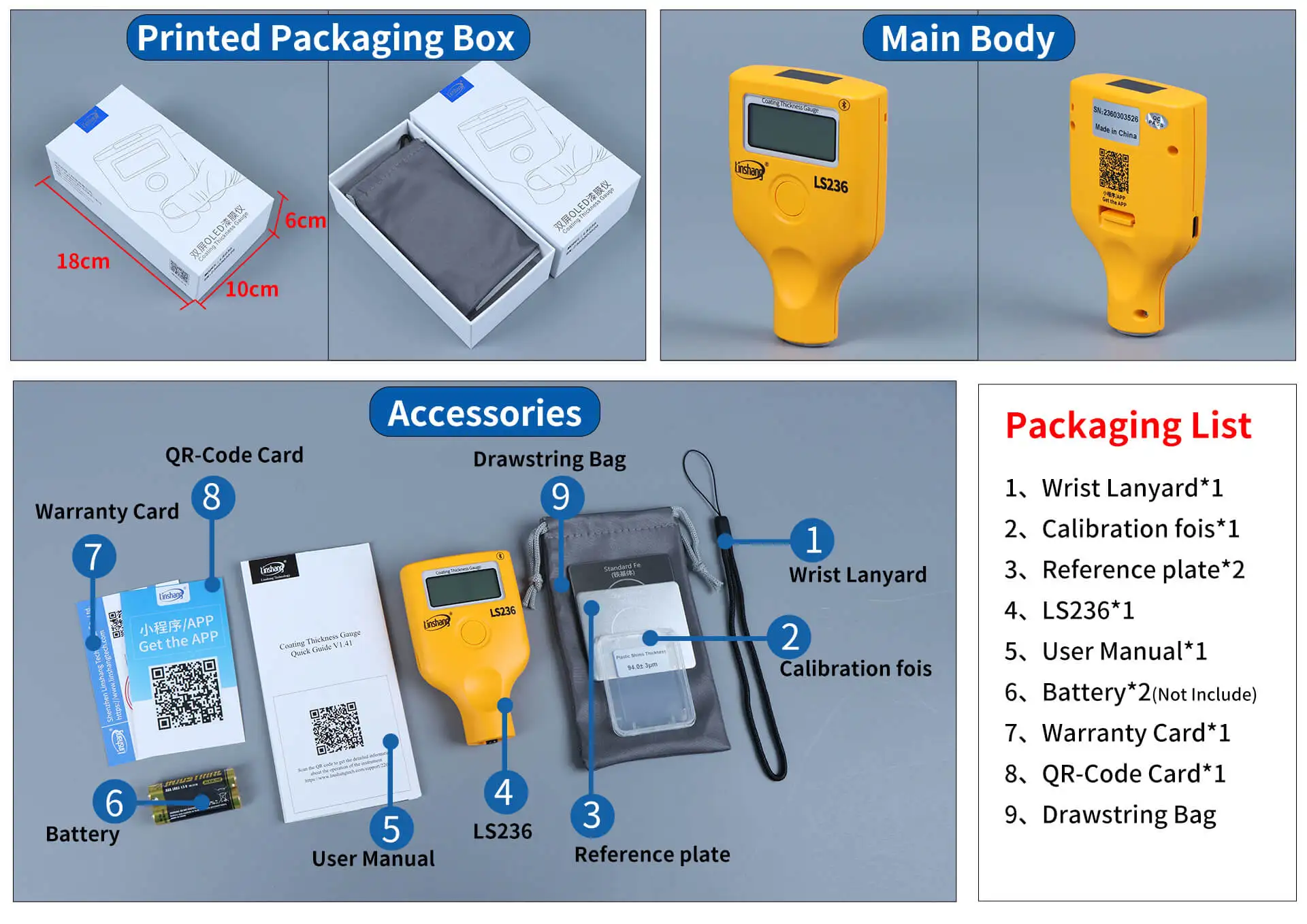 Ls236 Portable Coating Thickness Gauge Dual Screen Car Paint Checker ...