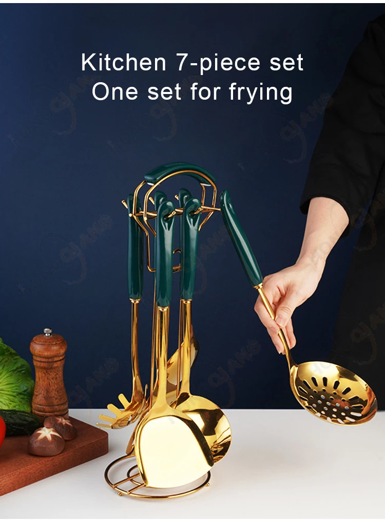 Luxurious 7pcs Stainless Steel Gilded Home Kitchen Ceramic Handle ...