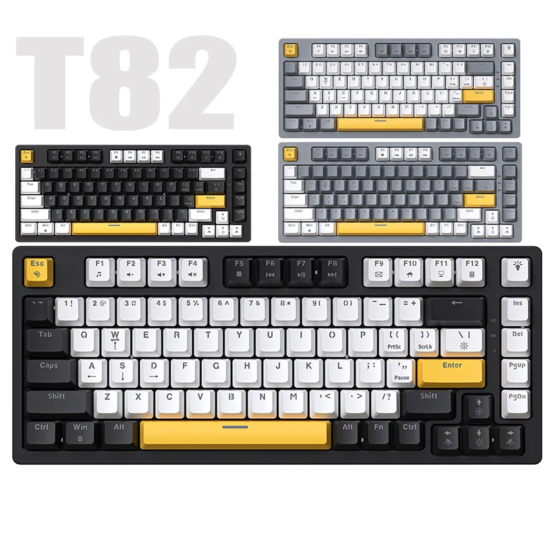 game mechanical keyboard 82 keys colorblock keycaps wired gaming ...