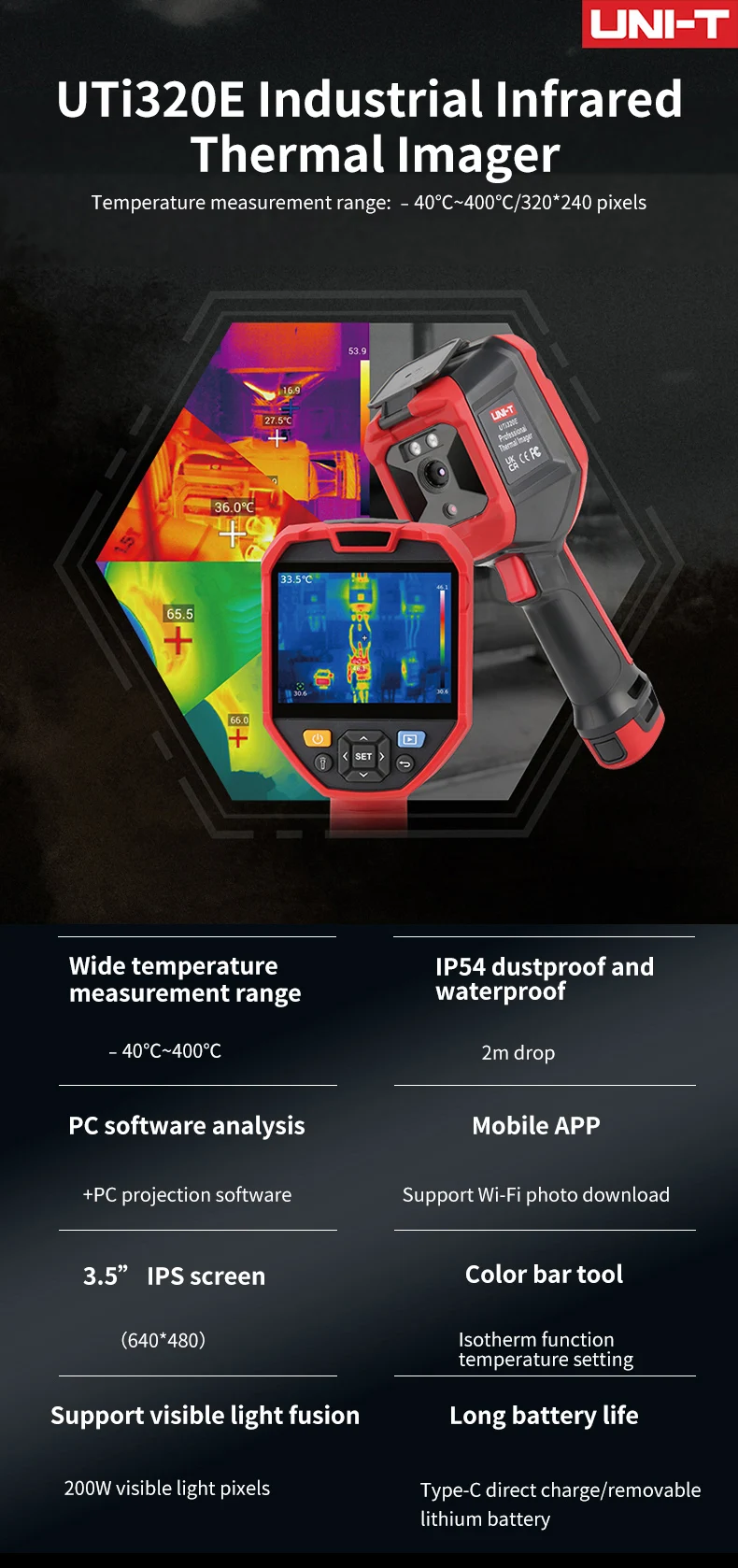 Uti320e Thermal Imager High Resolution 320 X 240 Handheld Thermal ...