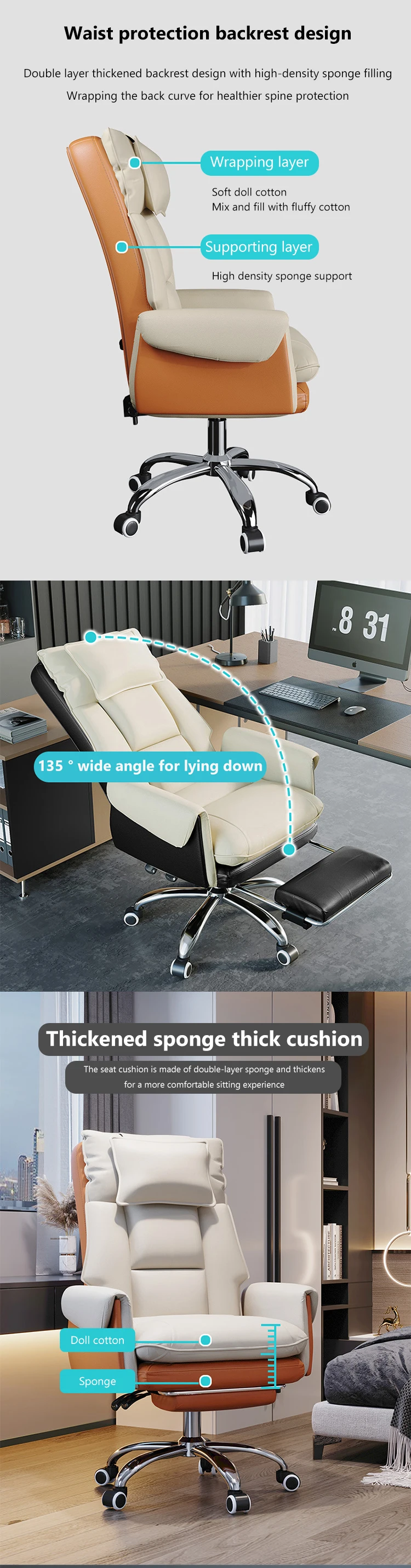 Modern Ergonomic Office Chair President Revolving Executive Massage ...