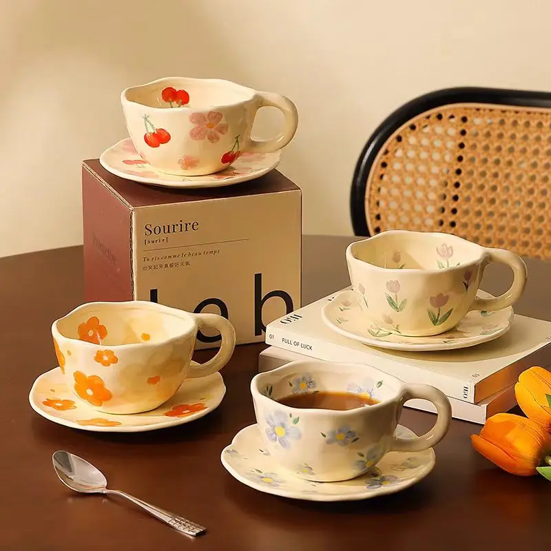 Vintage Style Hand Painted Mug Customized Cherry Flower Coffee Cups ...