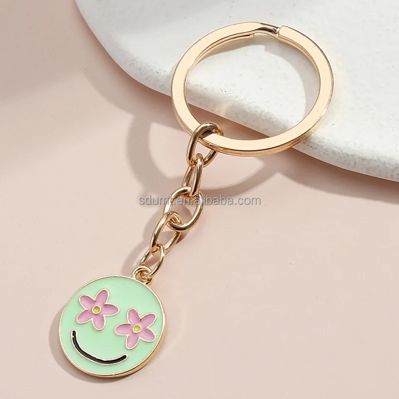 Hot Sale Yellow Enamel Metal Happy Smiley Face Key Chain Accessories ...