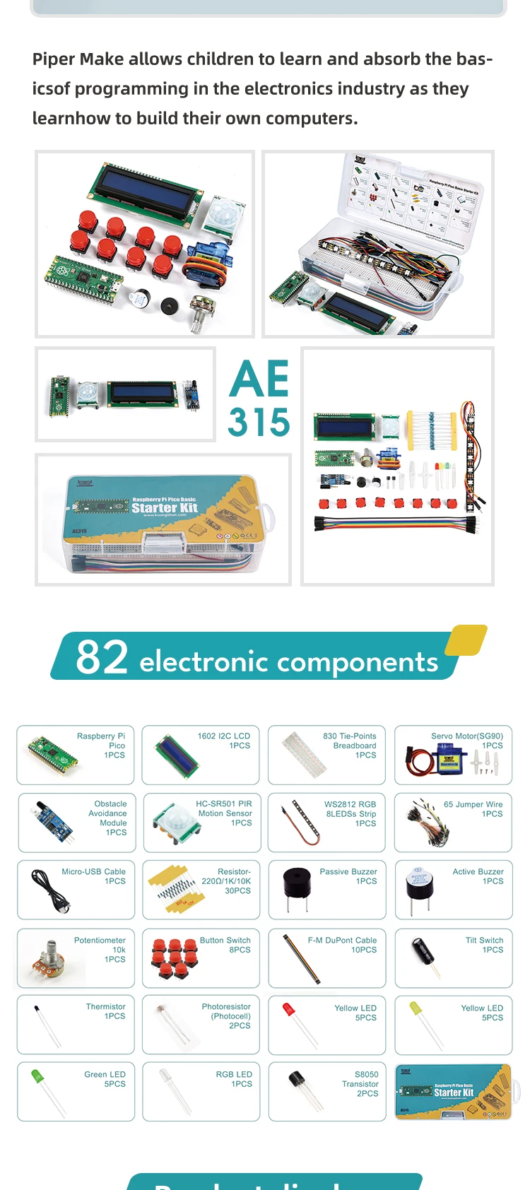 Raspberry Pi Pico Basic Starter Kit With Breadboard I2c 1602 Lcd Display Module9g Mirco Servo 0752