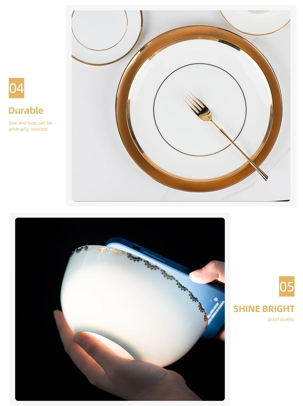 Japanese And Korean Asian Dinner Set White Dinnerware With Golden Rim ...