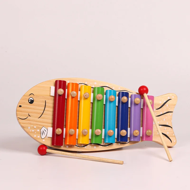 Small Fish Shaped Baby Wooden Eight-tone Hand Piano Early Education ...