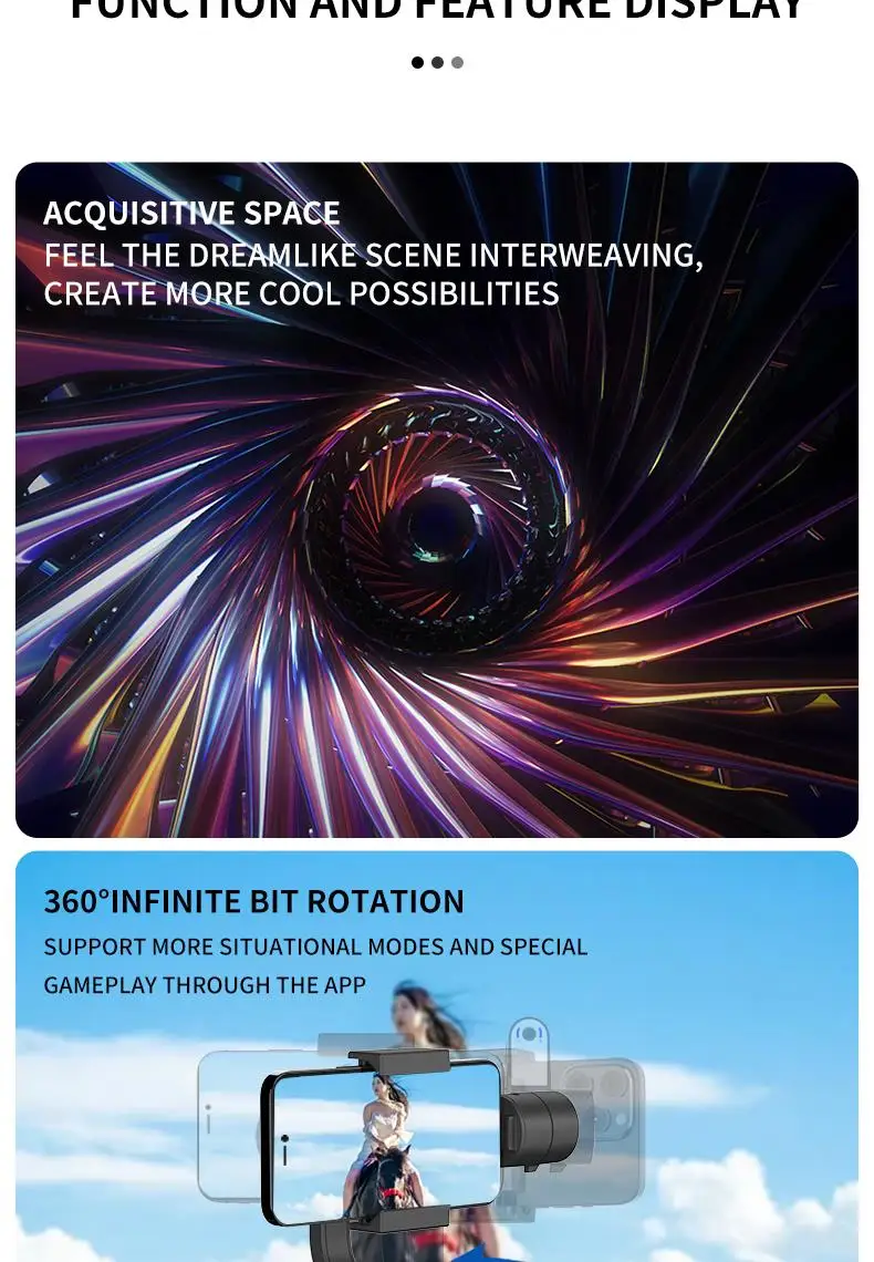 AI Face Tracking+Fill Light 3 Axis Anti-shake Handheld Gimbal Stabilizers 360 Infinite Bit ...