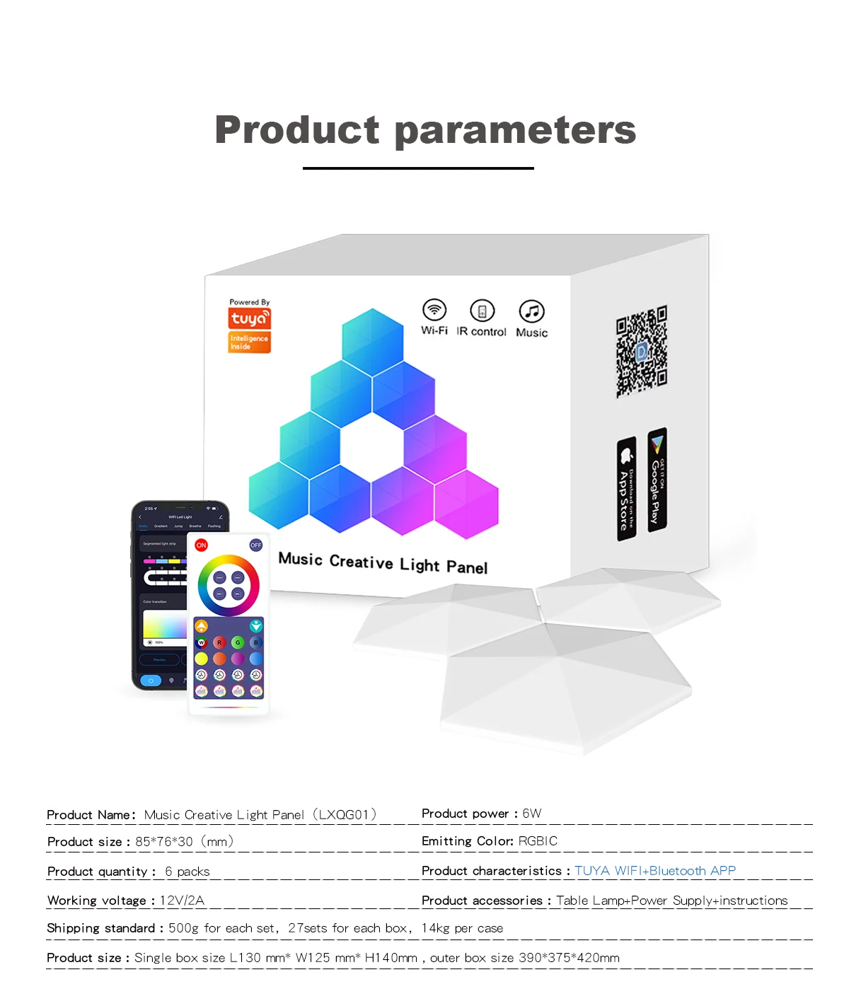 Modern 6pcs Honeycomb Smart Home Lights - RGB LED Control