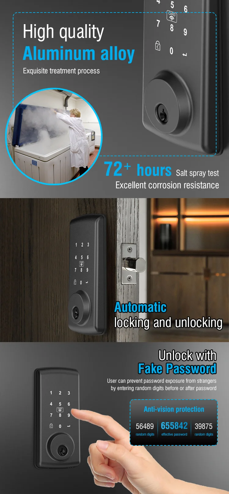 Te'an Smart Electric Deadbolt Digital Lock for Wood Aluminum Steel ...