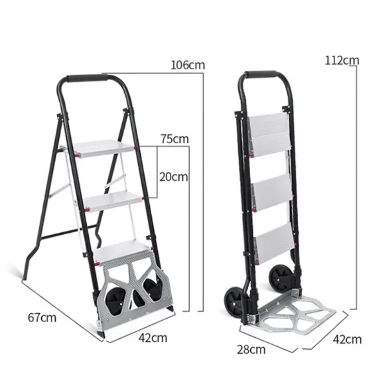 Ladder Trolley 4-in-1 Ladder Cart Aluminum Folding Portable Cart 3 Step ...