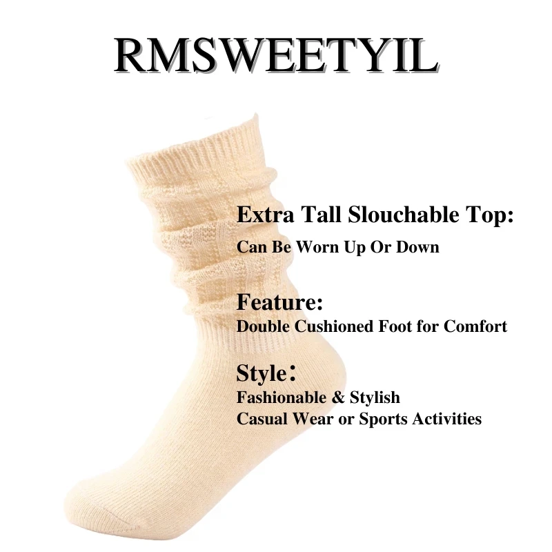 Fashion Vintage Knit Heavy Thick Ribbed Womens Cotton Slouch Socks ...