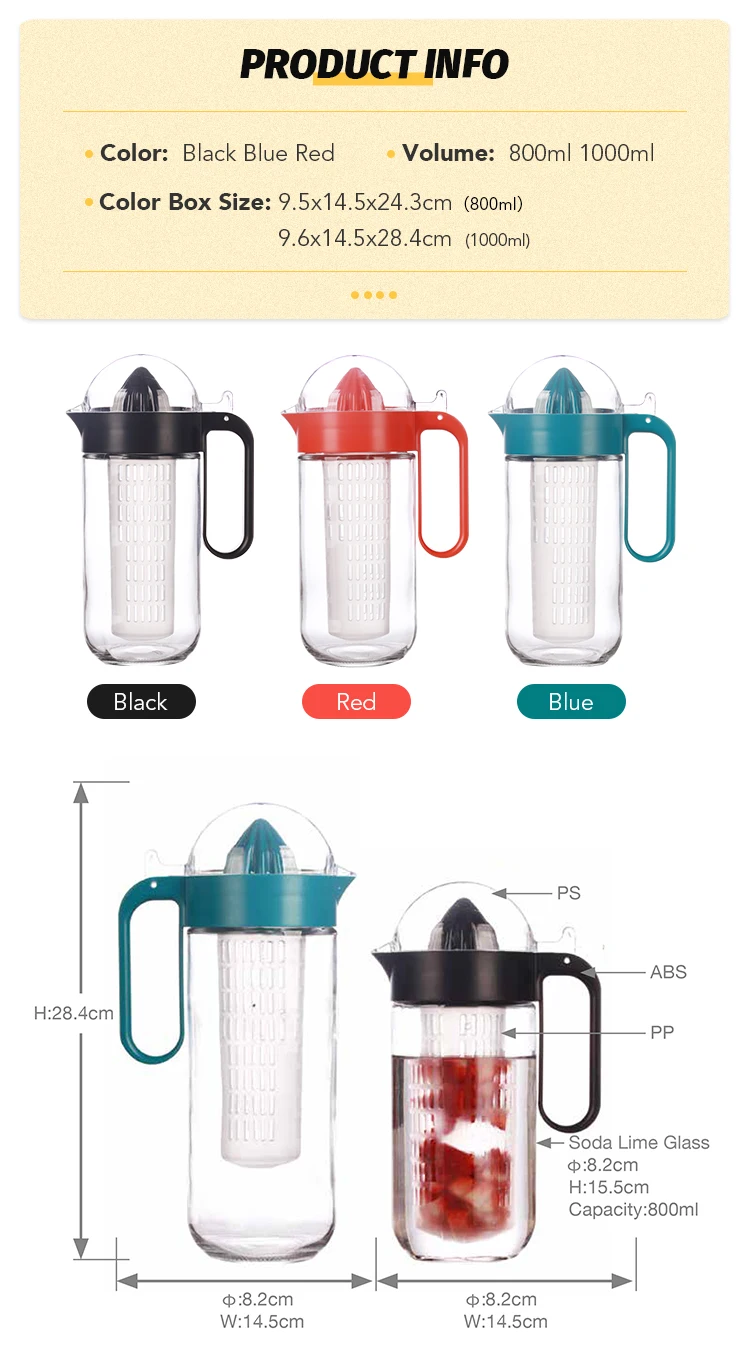 Hot Selling Multi-function Glass Infusion Pitcher/ Glass Juice Infuser ...