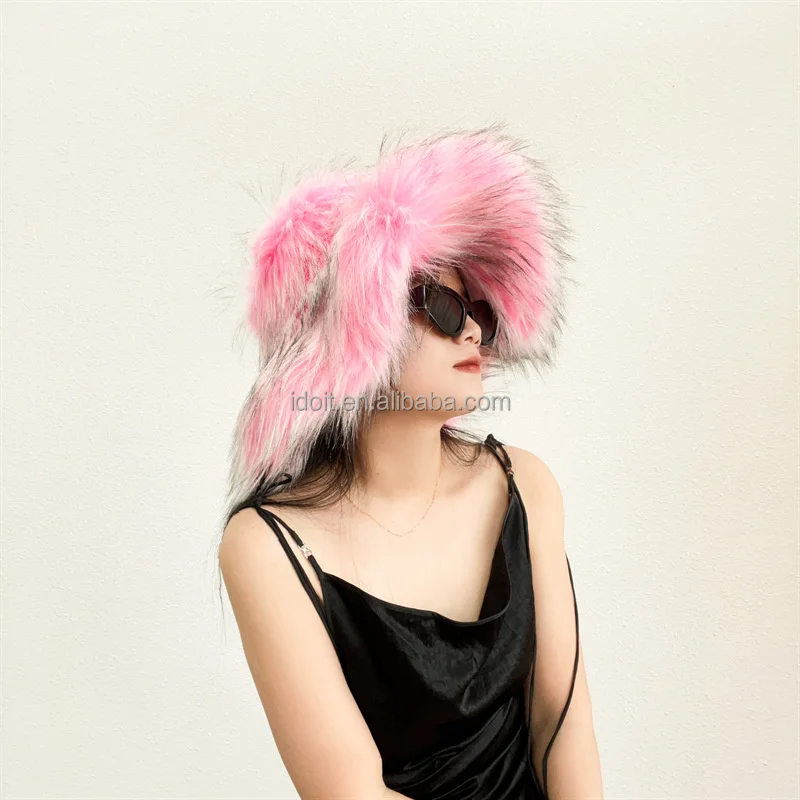 IDOIT Winter Latest Fashion Designer Fluffy Faux Fur Bucket Hats Y2K ...