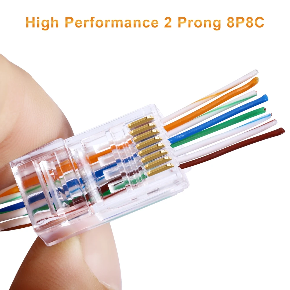 RJ45 Connector, 60pcs Gold Plated RJ45 8P8C 6 Micron 6u 3 Prong ...