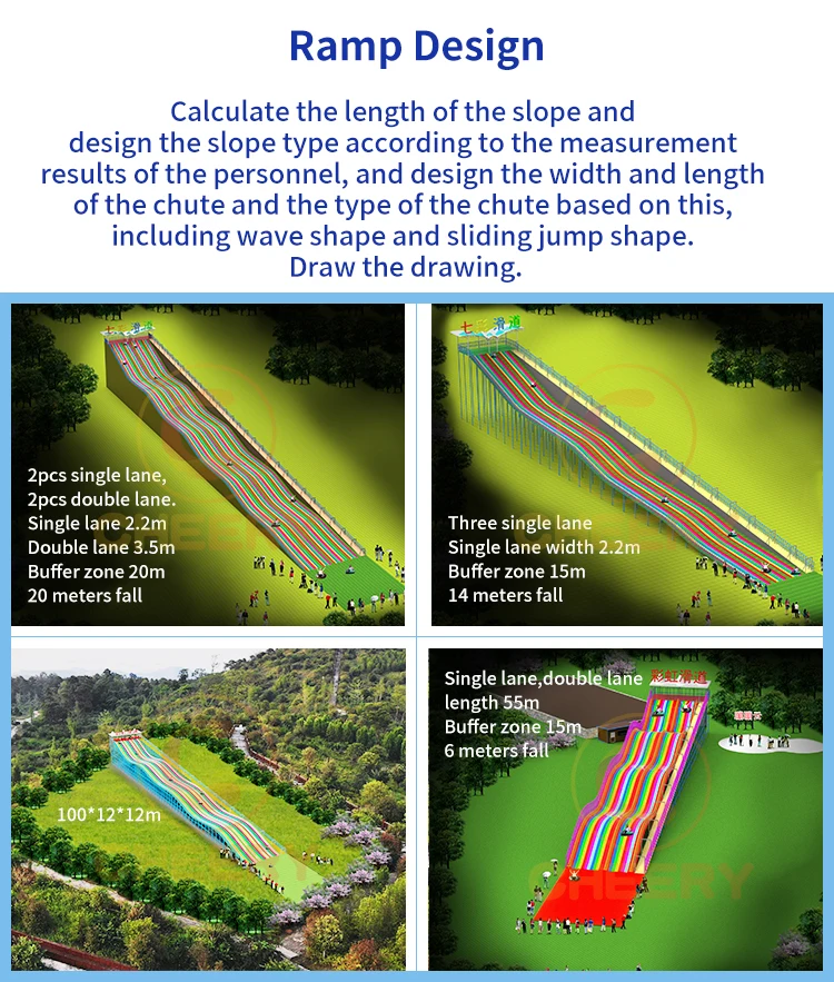 Custom Amusement Park Playground Large Plastic Dry Snow Slide rainbow ...