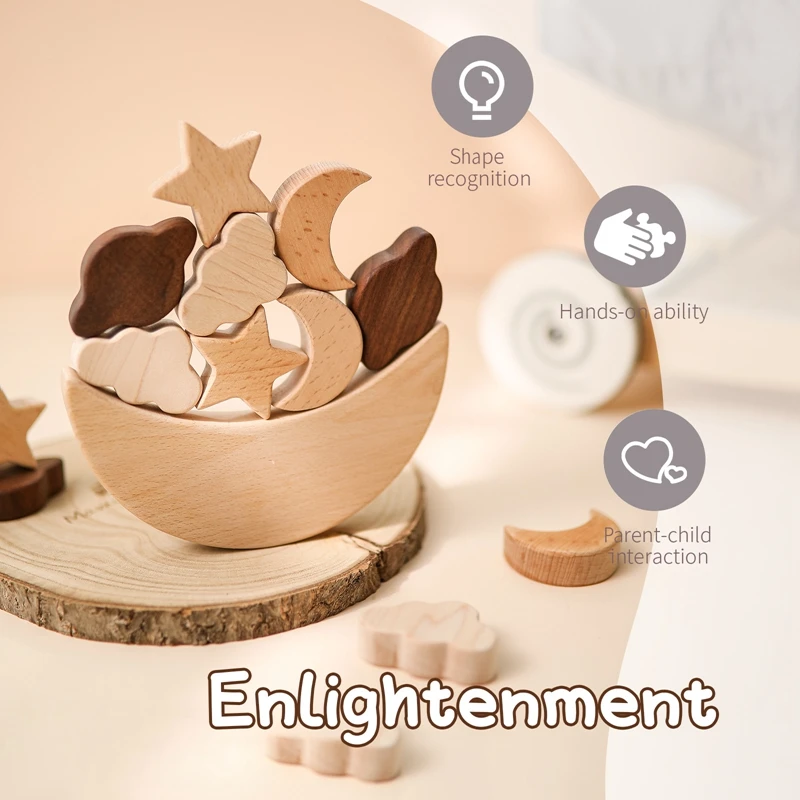 Montessori Wooden Blocks Stars Moon Stacked Blocks Wooden Toys Children ...
