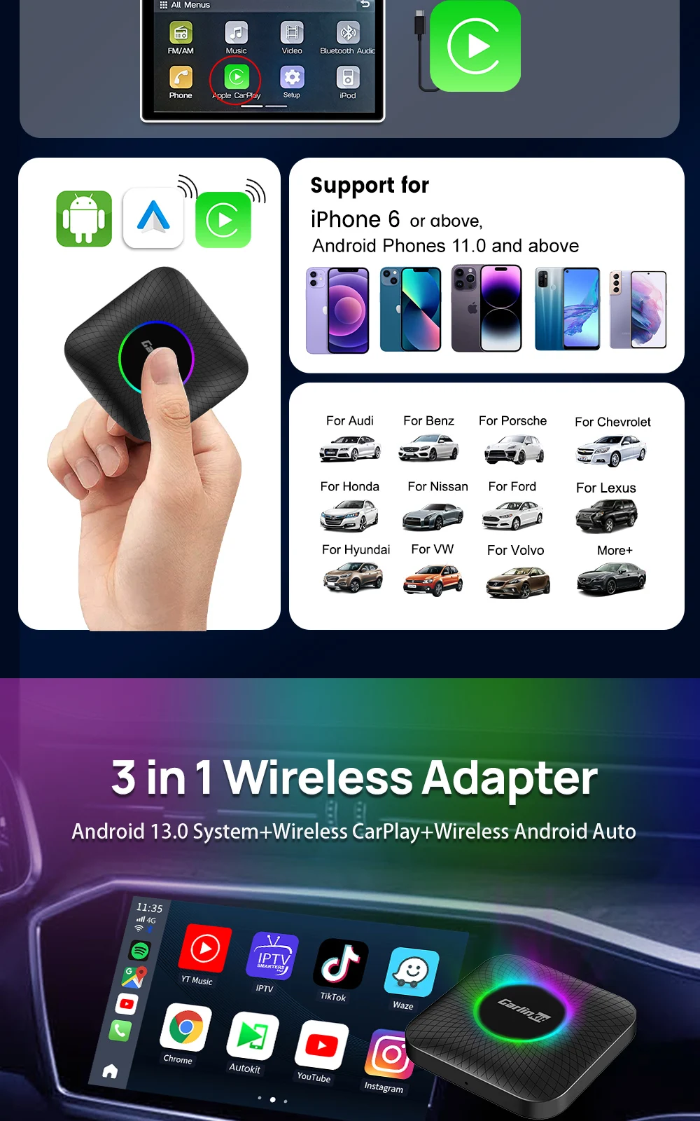 Carlink 8 + 128gb Led Light Custom Carlinkit Car Play 512gb Smart Box ...