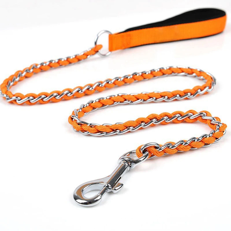Stainless Steel Gold Silver Color Chain Dog Leashes With Neoprene Pad ...