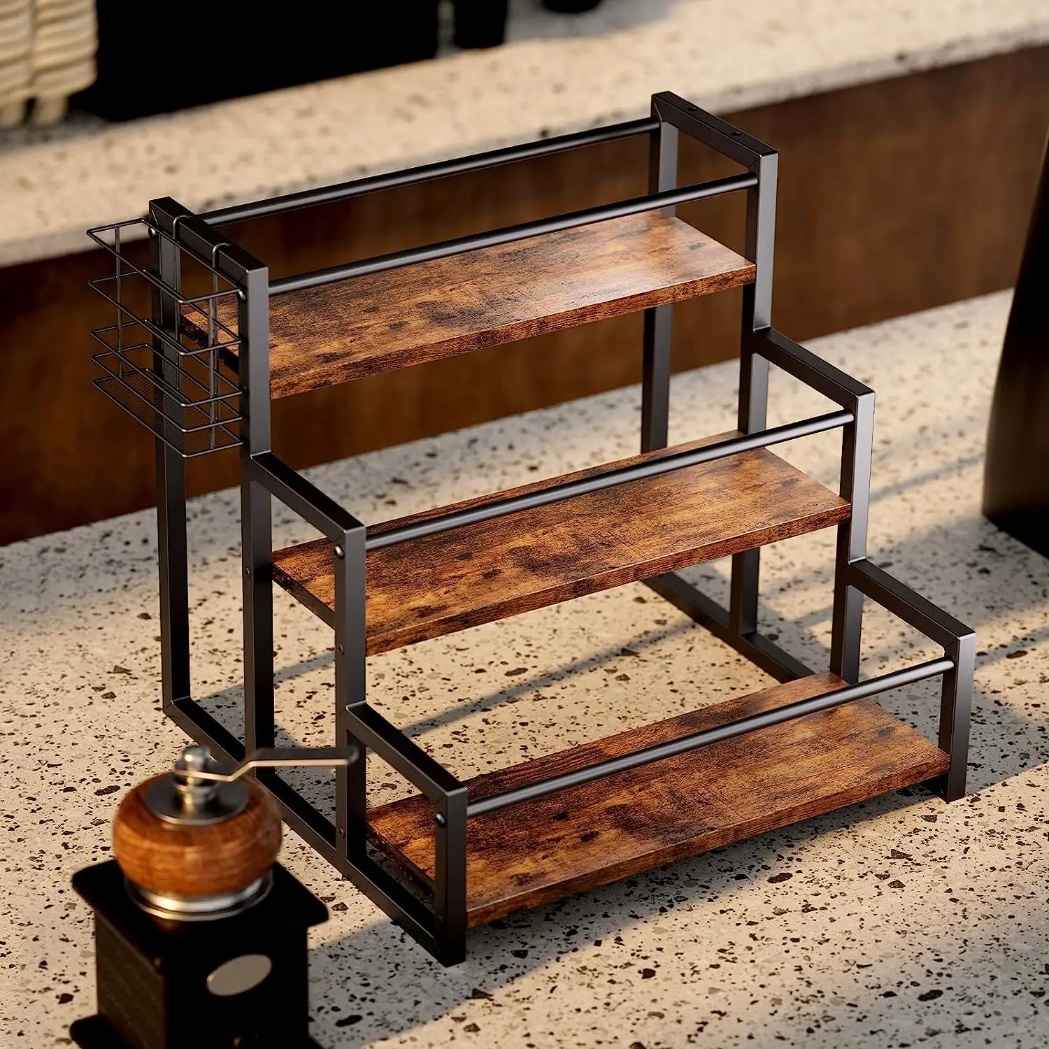 Sustainable Coffee Syrup Organizer - 3 Tier Wood Rack