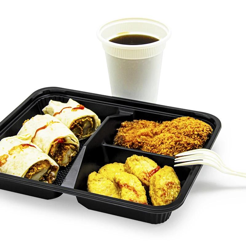 Rectangular Take Away Plastic Packaging Lunch Box 3 Compartments ...