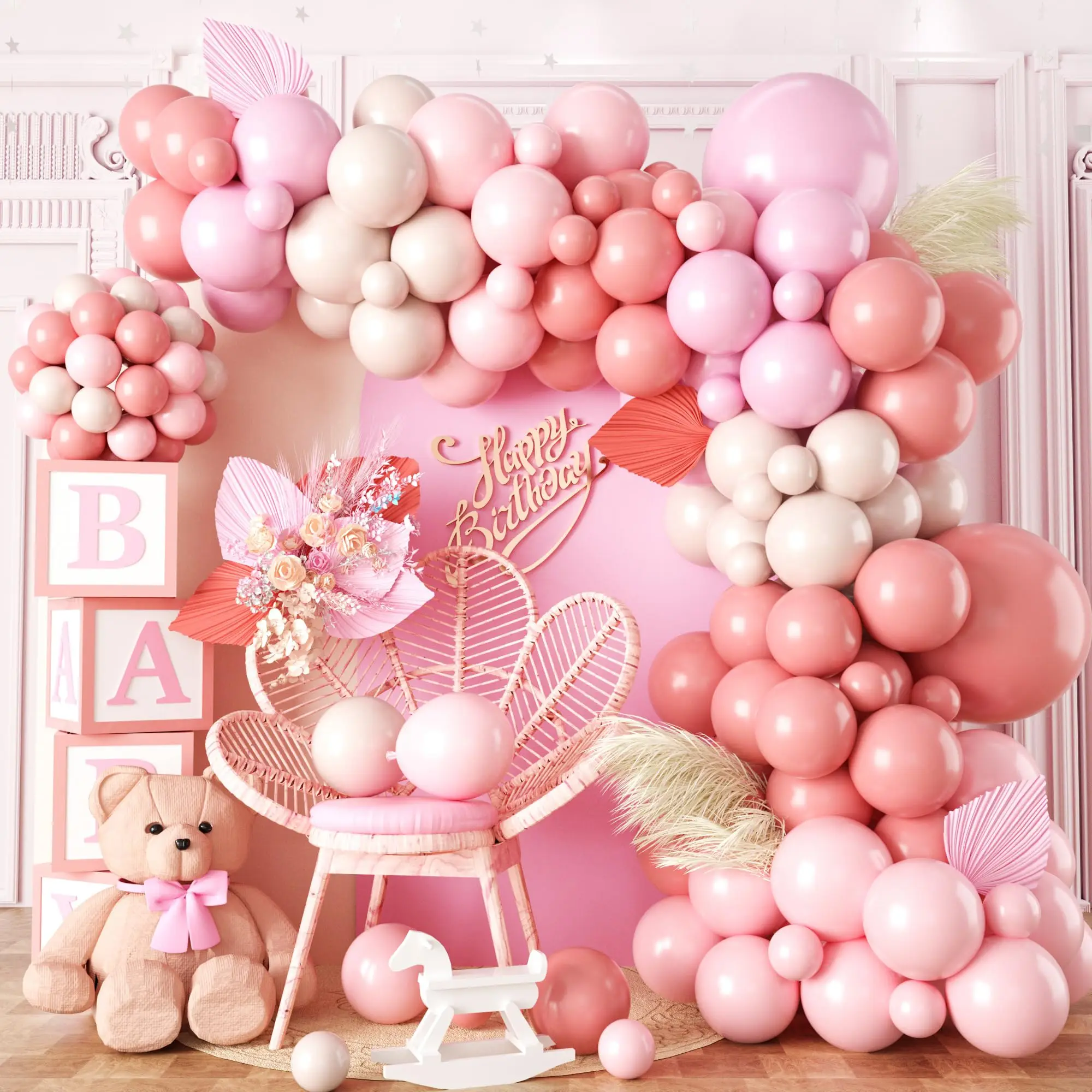 Pink Balloon Garland Rose Pastel Pink Party Balloons Girl Boho Wedding ...