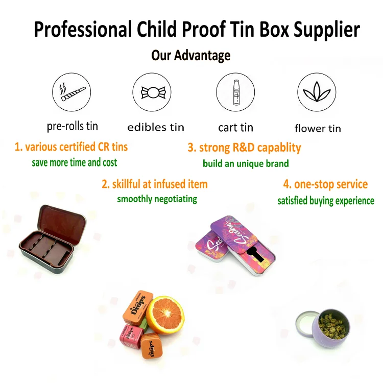 Nice Half Gram Cart Tin Packaging Certified Slide Child Proof Tin Can ...