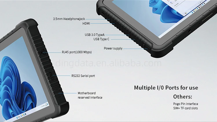 10 Inch Rugged Tablet with Windows 11 Pro IP65 - Dingdata