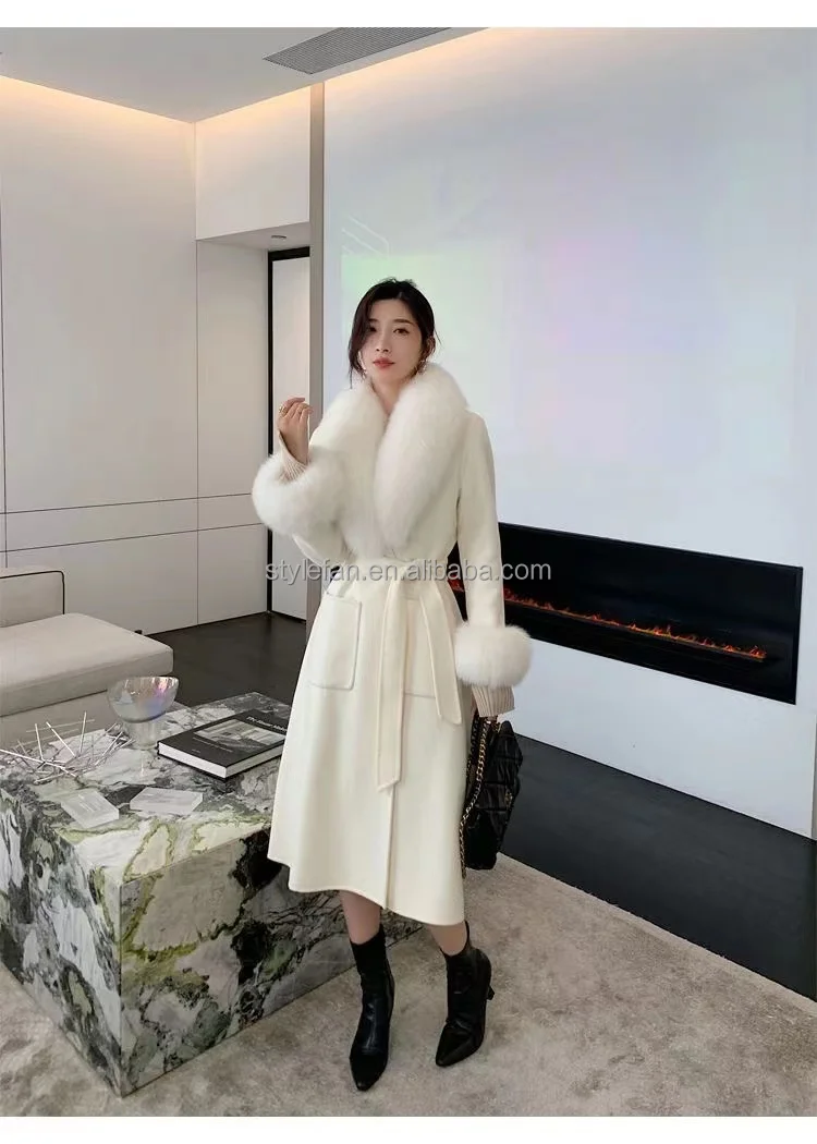 Faux Cashmere Coat with Faux Fox Fur Collar - Wholesale